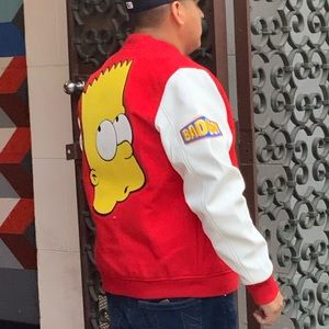 Warner Bros. | Jackets & Coats | Mens Bart Simpson Red White Varsity ...